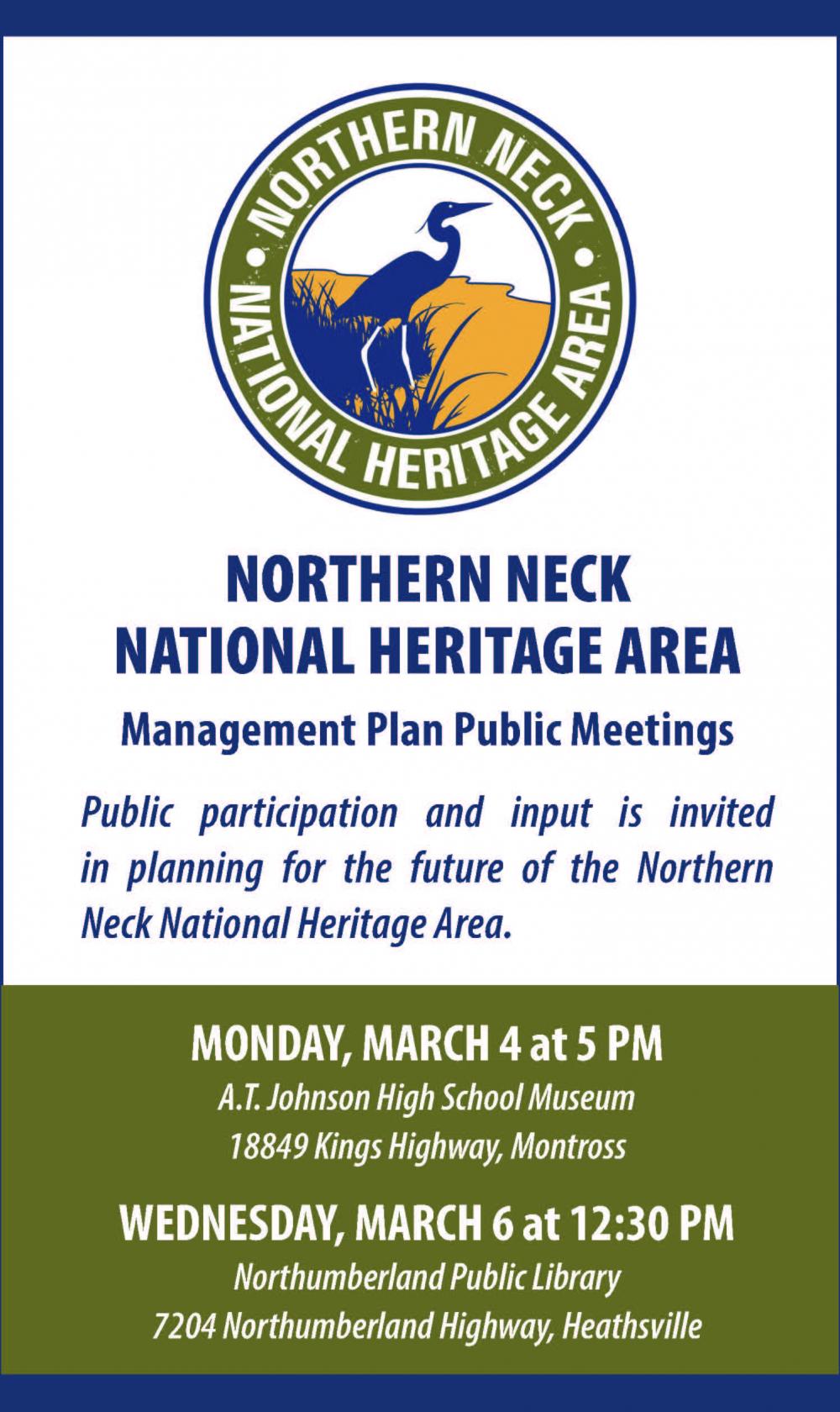 Northern Neck National Heritage Area Hosts Public Meetings in March ...